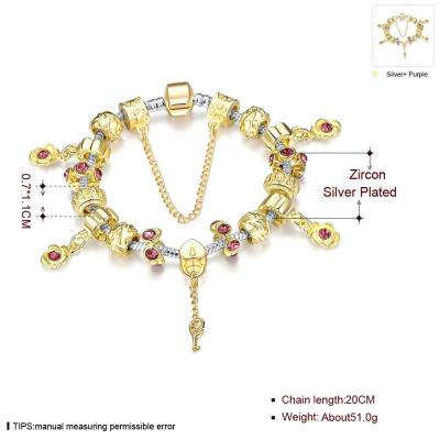 China SJ Bonzer Rose Flower Key Charm Bracelet Magnet Buckle Cubic Zirconia Dubai Jewelry Handmade Gold Bead Bracelet for sale