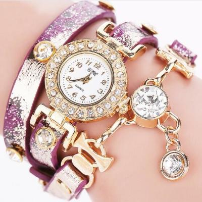 China Newest design Long Strap Diamond Chain Fashion Lady Leather Bracelet Watches for sale