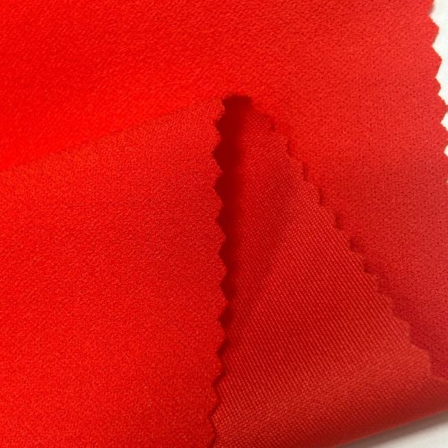 Red Solid Color Polyester Scuba with Crepe Effect
