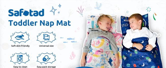 Close-up of soft flannel lining and poly microfiber fabric of toddler nap mat