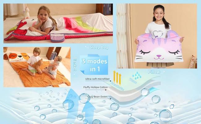 Portable nap mat showing colorful design and foldable features