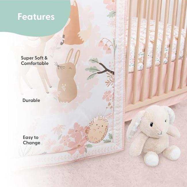 Complete nursery setup with crib bedding set