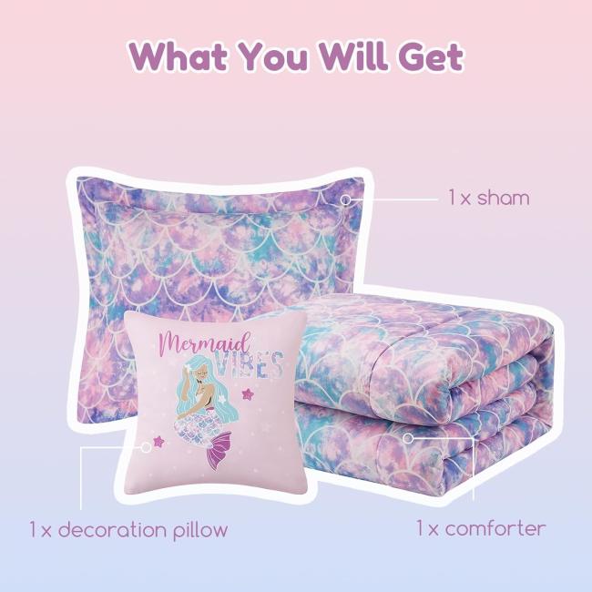 Close-up of mermaid pattern on the comforter