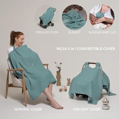 Cina 5 in 1 Muslin Nursing Cover per l' allattamento al seno & Baby Car Seat Cover in vendita