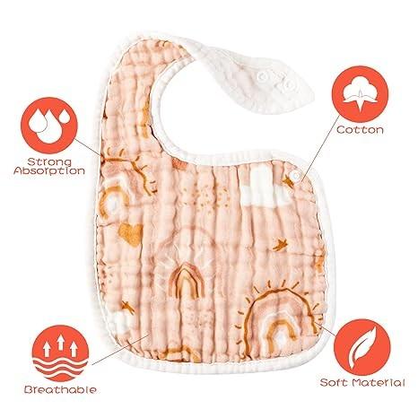 Close-up of soft cotton muslin baby bib layers