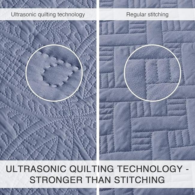 King size quilt set with coin pattern design in bluish grey color