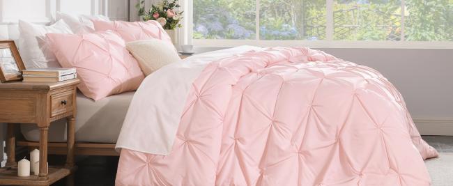 Close-up of pink pinch pleat comforter texture