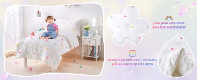 Soft white toddler bedding set folded neatly