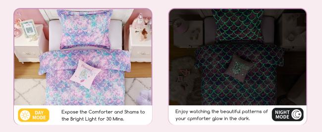 Glow-in-the-dark mermaid pattern in dim lighting