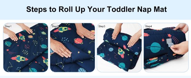 Happy child resting on Space & Star nap mat