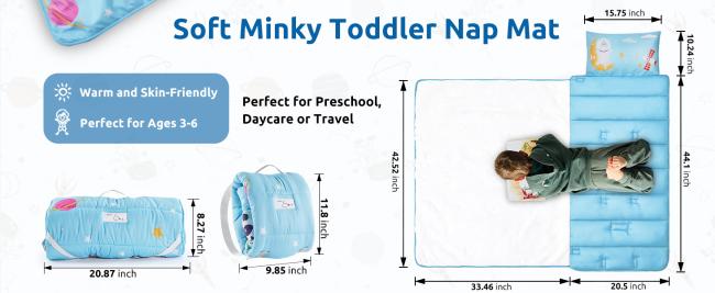 Close-up of toddler nap mat showing animal pattern design