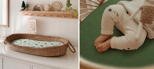 Two bassinet sheets folded together showing both designs