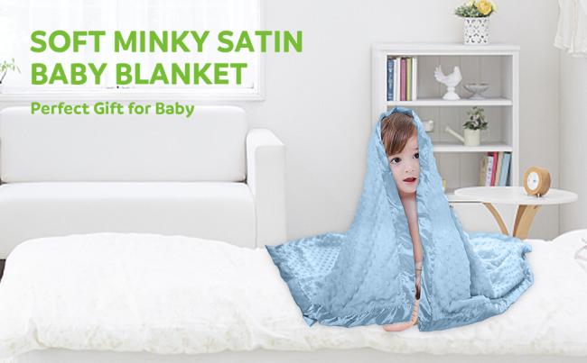 Blue Minky Dot Baby Blanket with satin backing