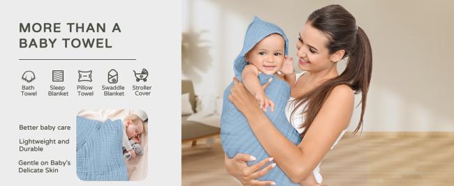 Baby wrapped in towel showing multiple usage scenarios