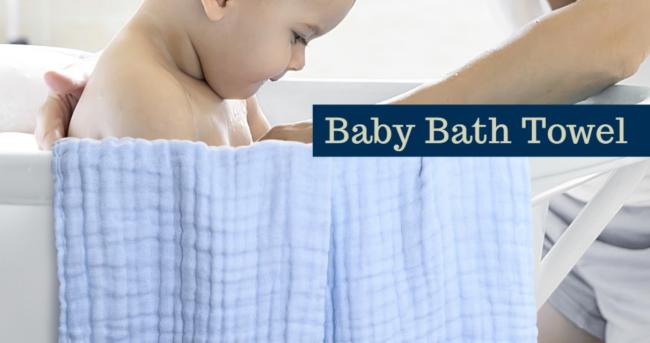 3-Pack Muslin Baby Bath Towels in white, blue and grey colors