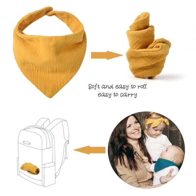 Close-up of muslin baby bib showing fabric texture