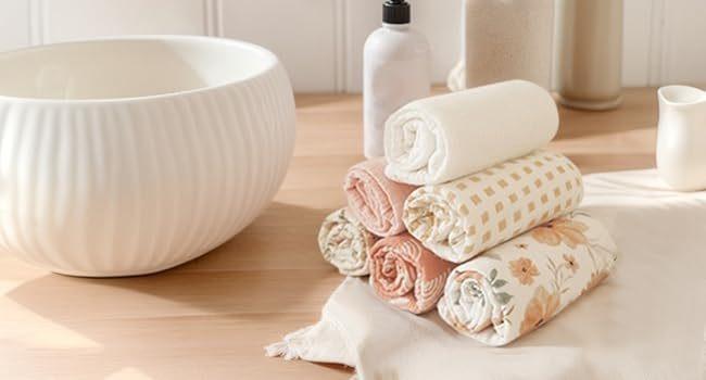 Close-up of soft cotton muslin burp cloth texture