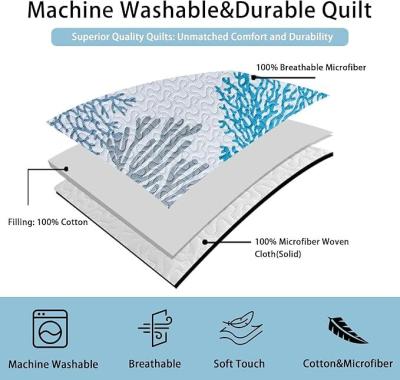 中国 コースタル フル クイーン リバーシブル マイクロファイバー キルトセット（シャム2つ付き） 販売のため