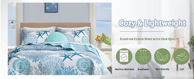 Quilt set arranged neatly on a bed with coordinating pillows