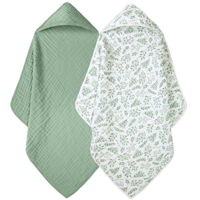 China 100% Cotton Hooded Baby Towels 2-Pack - 32x32 Inches, Darkgreen & Leaf for sale