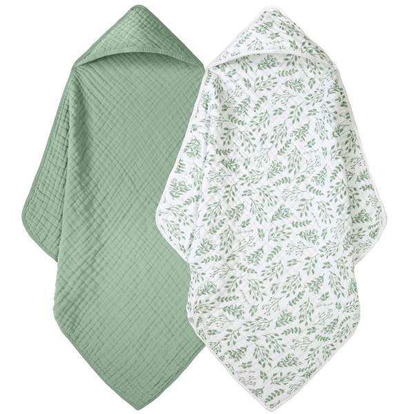 Quality 100% Cotton Hooded Baby Towels 2-Pack - 32x32 Inches, Darkgreen & Leaf for sale