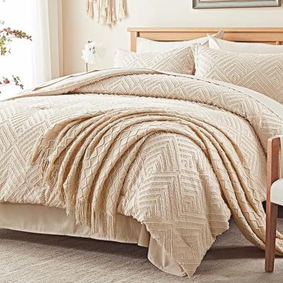 China 7-Piece Beige Tufted Comforter Set Queen Microfiber Bedding for sale