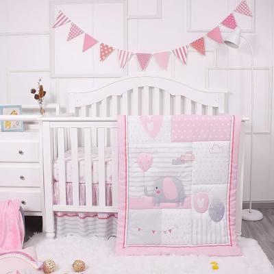 China 3 Piece Standard Size Crib Bedding Set, Fitted Sheet, Quilt & Skirt, Unisex for sale