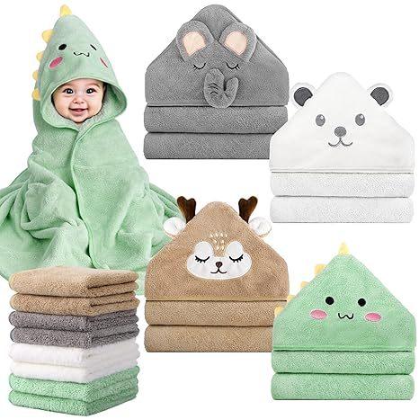 Quality 12 PCS Baby Bath Towels Set, 4 PCS Animal Hooded Baby Towels & 8 PCS Washcloths Set, Ultra Absorbent Cute Soft  for sale