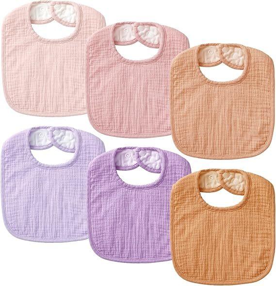 Quality 6-Pack Muslin Baby Bibs for Unisex Boys Girls, Cotton Baby Drooling and Teething Bibs for sale