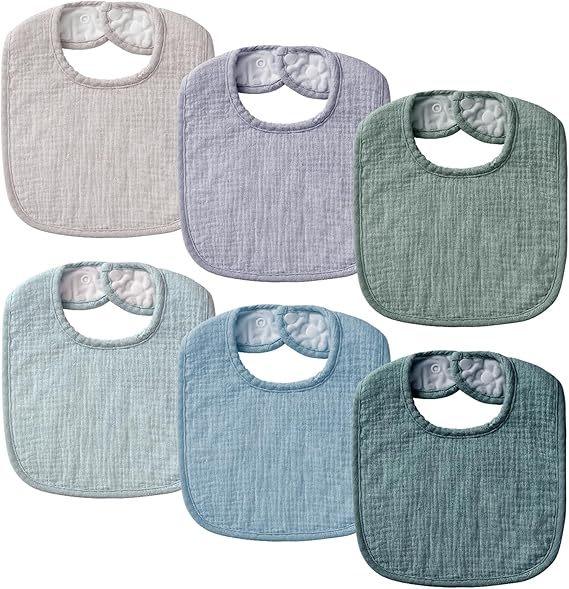 Quality 6-Pack Muslin Baby Bibs with Soft Plush Dots，100%Cotton Baby Drool Bibs for Unisex for sale