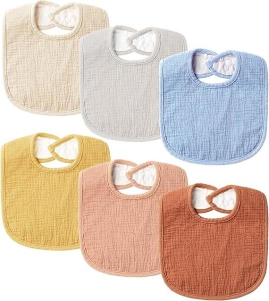 Quality 6-Pack Muslin Baby Bibs with Soft Plush Dots for Drooling and Teething Bibs for sale