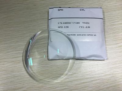 Cina Lenti di indice di protezione 1,74 di asp UV400 alte, lente idrofoba ottica di prescrizione in vendita