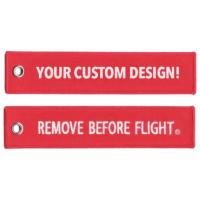 China Custom Remove Before Flight Keychain Durable Embroidered Key Tag 130x30mm for sale