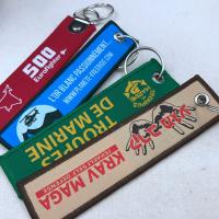 China Custom Polyester Woven Keychain 100pcs MOQ Promotional Gift with Split Ring for sale