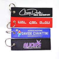 China Custom Woven Keychain Polyester 100pcs MOQ Promotional Gift with Split Ring for sale