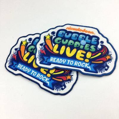 China Op maat gemaakte sublimatie-patch - Merrow Edge met logo MOQ 100pcs Te koop