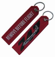 China Custom Embroidery Keychain 130x30mm Remove Before Flight Promotion Gift Merrowed Border for sale