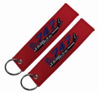 China Custom Double Sided Remove Before Flight Keychain Twill Embroidery Textile 100 Pcs MOQ for sale