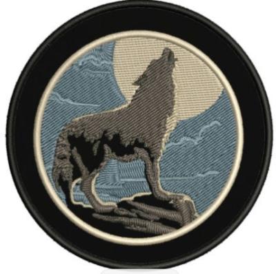 China De Keperstof de van achtergrond Wolf Howling Moon Embroidered Patch Applique Hitte sneed Grens Te koop