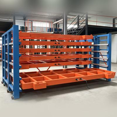 China Hand‑Crank Gear Driven Heavy‑Duty Pull‑out Drawer Sheet Rack, Manual Operated Plate Storage Shelf for Laser Cutting Workshop for sale