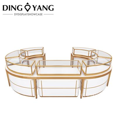 China Fabrikant Op maat gemaakt Luxe High End Grote Ovale Centrum Eiland Juwelen Vitrines Glazen Kasten Te koop