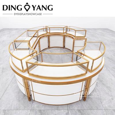 China Fabrikant Op maat gemaakt Luxe High End Grote Ovale Centrum Eiland Juwelen Vitrines Glazen Kasten Te koop