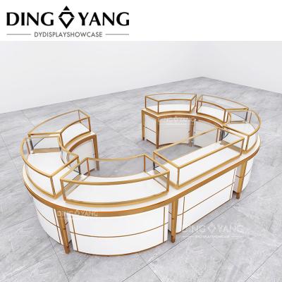 China Fabrikant Op maat gemaakt Luxe High End Grote Ovale Centrum Eiland Juwelen Vitrines Glazen Kasten Te koop