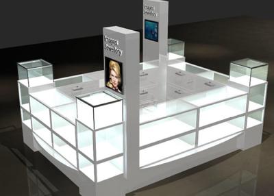 Cina Guardare Custom Mall Kiosk Cristallo Vetro Combinare Legno Con luci a LED Spot in vendita