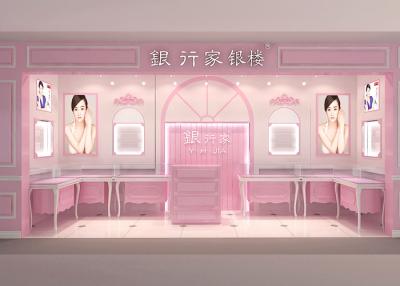 China Makkelijk te installeren Showroom Display Cases Acryl logo Roze coating Afwerking Kleur Te koop