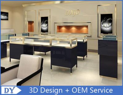 China Fashion Wooden Jewelry Display Cases With Led Lights White + Black Coating for sale