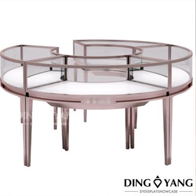 China Custom Rose Gold Curved Jewellery Display Counter Vitrine à venda