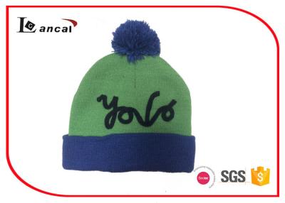 Cina Verde e blu Cuffed tricotti il cucito del Beanie tricottano il cappello con la palla sulla cima in vendita