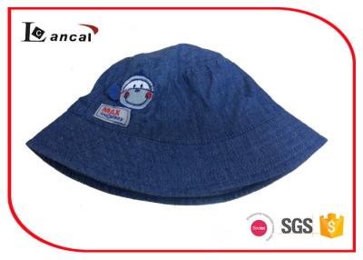 Cina Cappelli freschi del secchio di Chambray della marina con l'applique e l'etichetta tessuta per i ragazzi in vendita