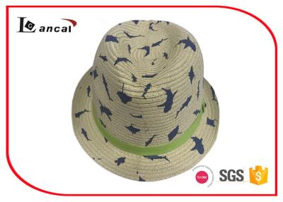 Cina Cappello di paglia largamente Brimmed stampato pesce del Trilby della paglia con la banda verde fluorescente della saia in vendita